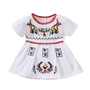 Aalizzwell Infant Baby Girl Embroidered Dress Ethnic Wear Short Sleeve Sundress White 0-6 Months