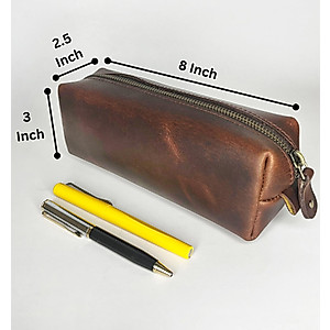 RUSTIC TOWN Leather Pencil Case - Handcrafted Full-Grain Zipper Leather Pen Pencil Holder - Elegant & Practical Pencil Pouch for Work & Office