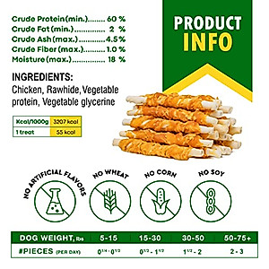 Dog Rawhide Sticks Wrapped with Chicken & Pet Natural Chew Treats - Grain Free Organic Meat & Human Grade Dried Snacks in Bulk - Best Twists for Training Small & Large Dogs - Made for USA (Sticks)