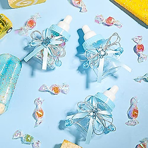 48 Pcs Baby Shower Bottles Baby Shower Mini Milk Bottle Baby Bottles Mini Baby Bottles for Baby Shower Plastic Bear Candy Box Bottles with Ribbon for Baby Shower Favor Gift Decor (Blue)