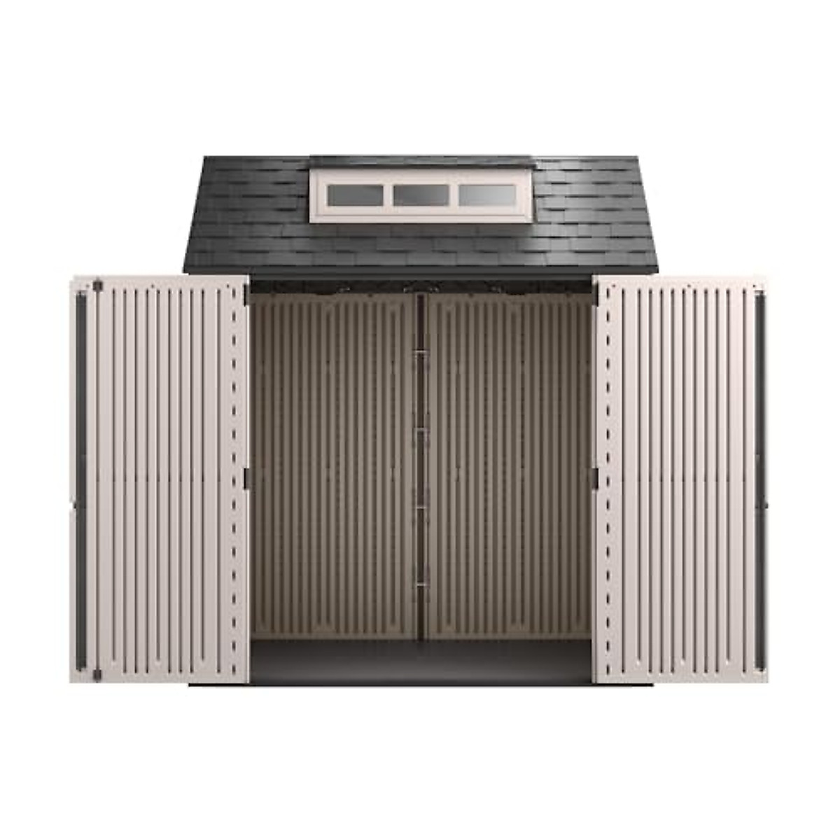 Rubbermaid Large Resin Outdoor Storage Shed With Floor (7 x 7 Ft.), Weather Resistant, Brown, Organization for Home/Lawn Mower/Backyard Equipment/Bike Storage/Pool Supplies