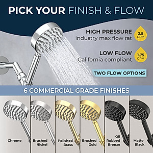 ALL METAL Handheld Shower Head with Hose and Brass Holder- CHROME - 2.5 GPM High Pressure Shower Heads - Hand Shower Head with Adjustable Shower Wand Bracket - 6ft Flexible Extension