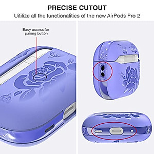 for Airpods Pro 2 Case (2022),DATIMIRA Rose Engraved TPU Apple airpods pro 2nd Generation Case Cover with Strap for Women and Girls,Blue