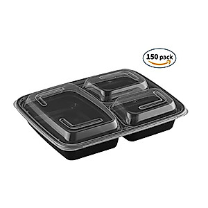 TIYA Takeout Food Containers - 33 oz Bulk 150 Pack with Lids - Plastic Compartment Storage To-Go Boxes - Reusable, Microwavable, Dishwasher Safe - Leak Proof for Restaurants and Meal Prep