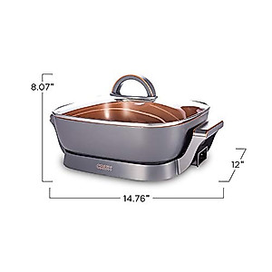 Crux Extra Deep Nonstick Scratch Resistant Electric Skillet with Removeable Temperature Probe, 12" x 12", silver (14620)