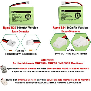 iMah Ryme B21 Battery Compatible with Motorola Baby Monitor MBP33XL (only fits MBP33S MBP36 MBP36S newer 800mAh version) MBP481 MBP482 MBP483 (Don't fit MBP33 MBP33S MBP36 MBP36S older 900mAh version)