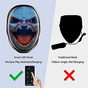 Halloween Mask LED Face Transforming Mask with Bluetooth Programmable for Halloween Masquerade Costumes Cosplay Party Light Up Mask for Adult Men Women, APP or Gesture Control, Rechargeable