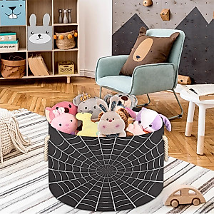 LLCXCSI Storage Baskets Black Spider Web Foldable Round Organizer Bins with Dual Handles Nursery Closet Shelf Storage Cube Box for Clothing, Books, Cosmetic, Toys, 19.4"x13.3"