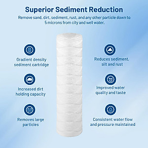 Whole House Water Filter Cartridge Replacement for Well Water, 5 Micron Water Filter 10" x 2.5" String Wound Sediment Water Filter Compatible with AP110, WFPFC4002, CFS110 & 10 inch RO Unit - 6 Pack