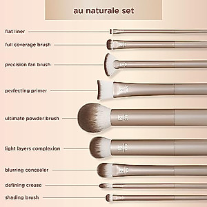 Real Techniques Au Naturale Makeup Brush Kit, For Foundation, Powder, Eyeshadow, Blush, Bronzer, & Concealer, Premium Quality Face Brushes, 9 Piece Set