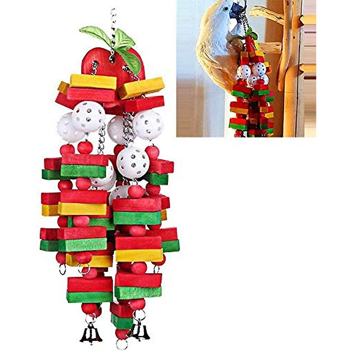 Litewoo Large Bird Parrot Swing Toys, Colorful Apple Shape Chew Wood Toy for Medium Large Bird and Parrot