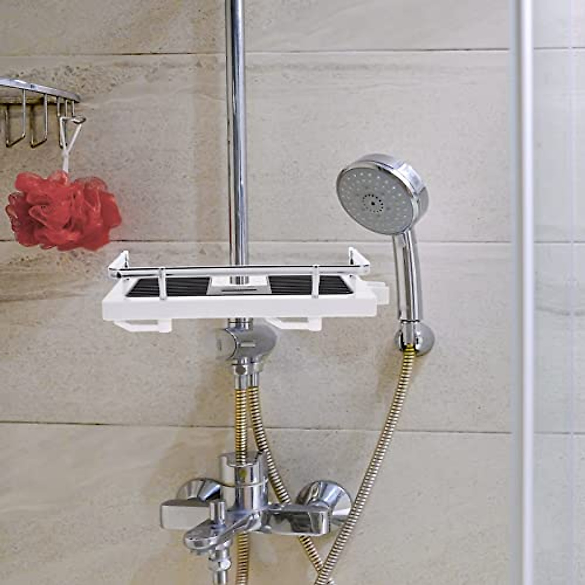 Zerodeko Shower Organizer Hanging Shower Caddy Shelf with Hooks Storage Rack Organizer No Drilling Wall Mounted Bathroom Basket Kitchen Condiments Rack for Shampoo Conditioner Bathroom Accessories