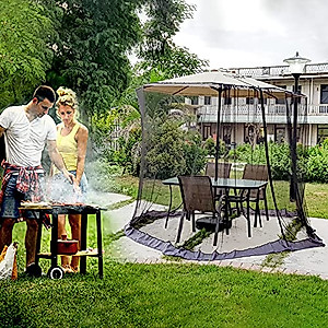 Patio Umbrella Mosquito Netting Patio Umbrella Mesh Screen with 2 Doors for 7.5FT to 11FT, Adjustable Bug Screen Accessory, Outdoor Offset Umbrellas Screen Equipped with Double Zippers and Solid Lead