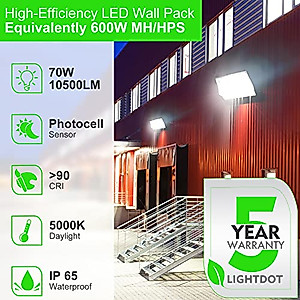 bulbeats 6 Pack 70W LED Wall Pack Lights with Dusk to Dawn Photocell, 5000K Daylight IP65 Waterproof Wall Mount Outdoor Security Lighting Fixture for Garage, Energy Saving Upto 2600KW*6/5Yrs(5Hrs/Day)
