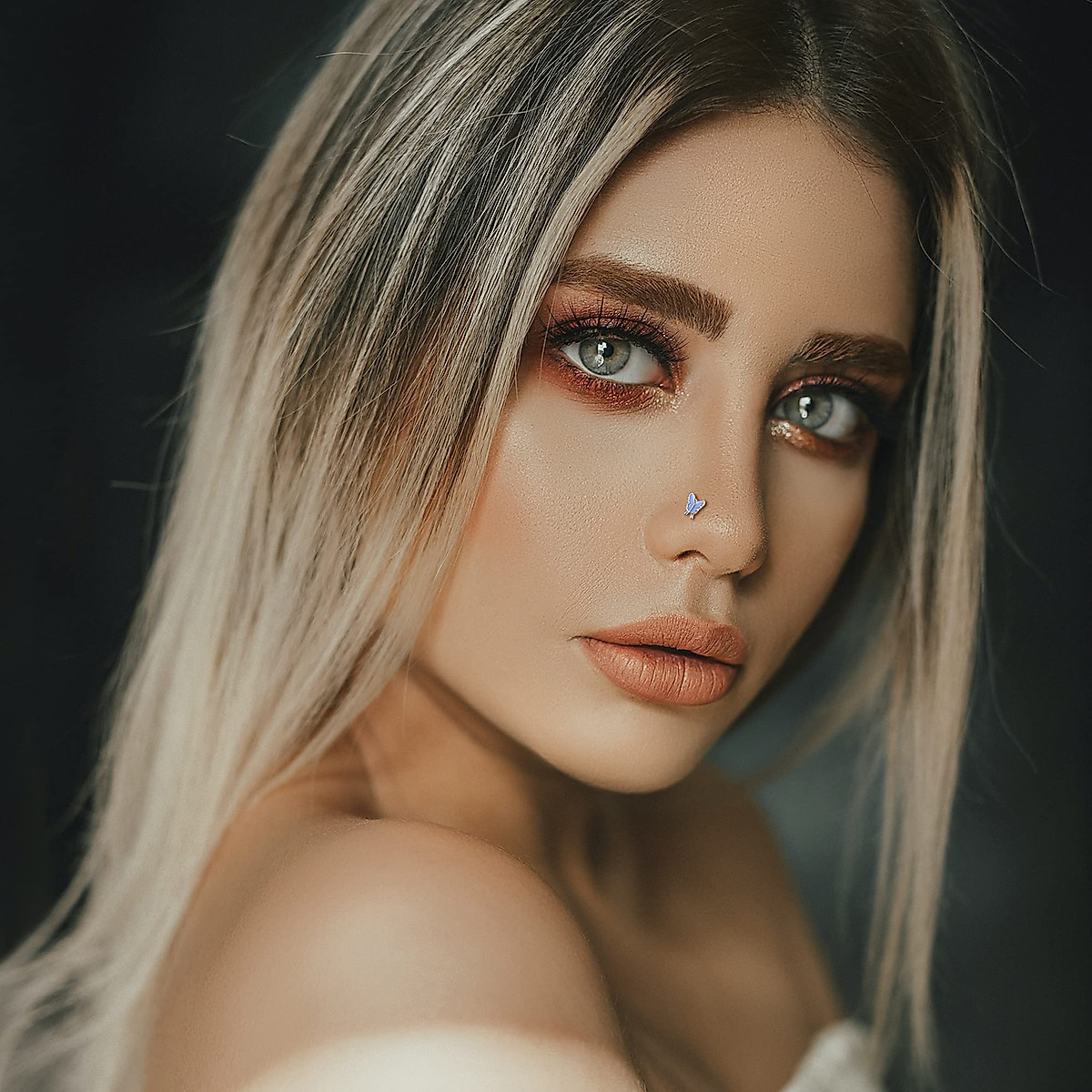 DOLOTTA 12PCS 20G Surgical Steel Nose Rings Studs for Women Men CZ Moon Star Butterfly Nose Rings L Shaped Opal Snowflake Flower Nose Studs Silver