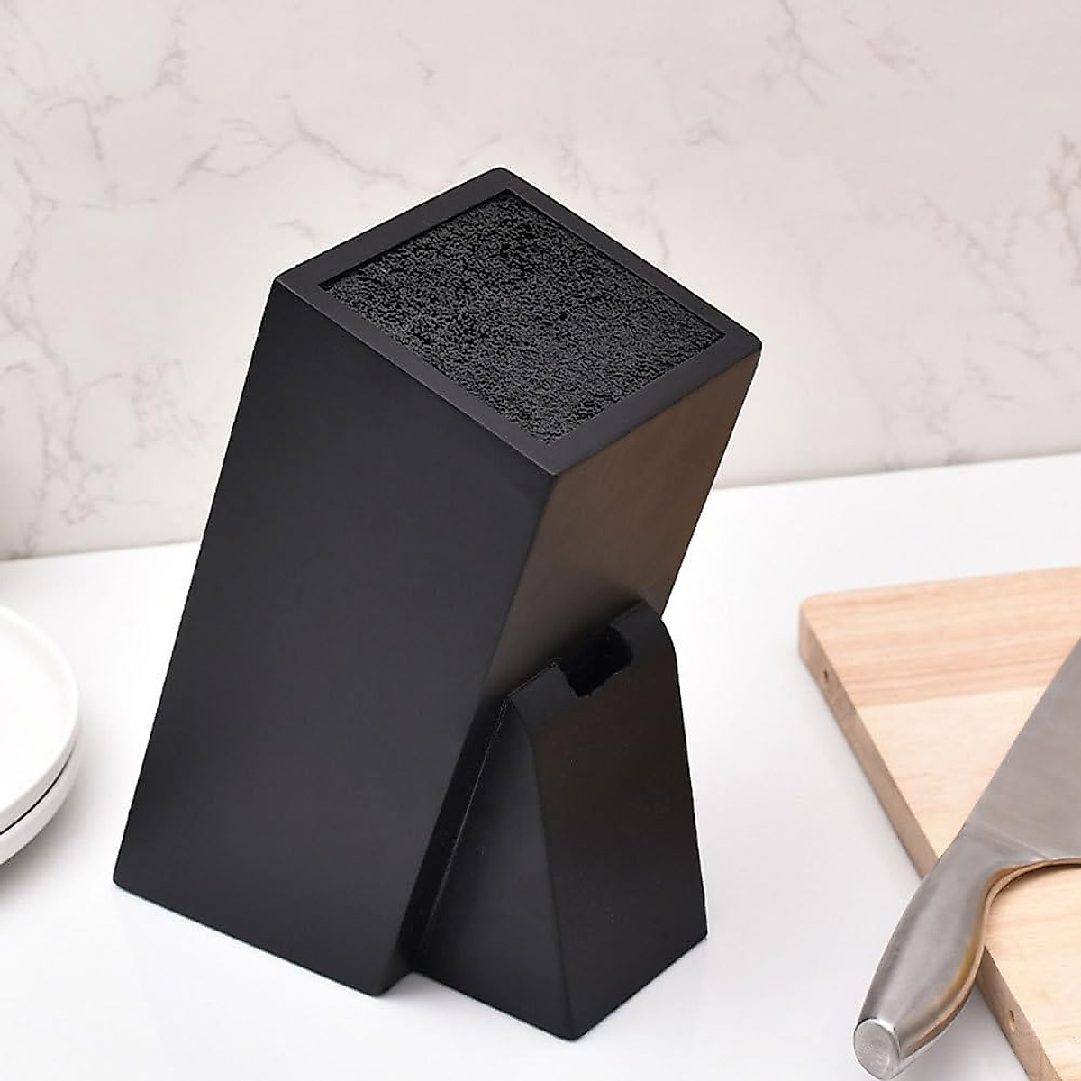 Luxshiny Storage Block Kitchen Holder Universal Wooden Block Organizer Without Knives Household Multifunctional Rack (Black)