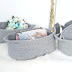 MINTWOOD Design Set of 4 Cotton Rope Nesting Baskets, Decorative Woven Nursery Baskets, Cute Closet Baskets and Bins for Shelves, Table Basket Organizers for Small Accessories, Light Grey Mix