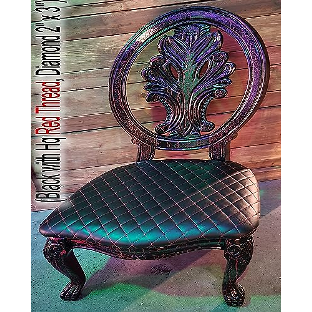 Vinyl Soft Grain Fine Thread Quilted Foam Fabric with 3/8" Foam Backing Upholstery / 52" Wide/Sold by The Yard/FABRIC EMPIRE - Black, White Thread Diamond 2" x 2"