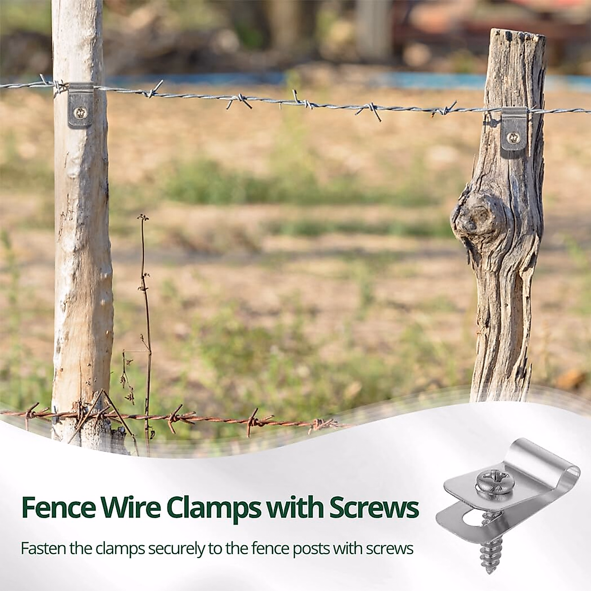 yeesport 100 PCS Fence Wire Clamps, Fence Wire Clips with Screws, Aluminum Fence Mounting Clips for 12 to 16 Gauge Welded Wires, Cord Clamps, Wire Clips for Wood, Metal, or Vinyl Fences