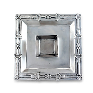Arthur Court Equestrian Chip and Dip Platter in Bit Pattern with Removable Bowl - Sand Casted in Aluminum with Artisan Quality Hand Polished Designer Tarnish-Free Horse Décor 15 inch Square