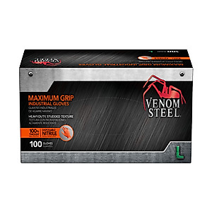 Venom Steel Maximum Grip Nitrile Gloves, 8 Mil Thick, Raised Diamond Texture For Grip, Puncture and Rip Resistant, Hi-Visibility Orange, Large (100 Count)