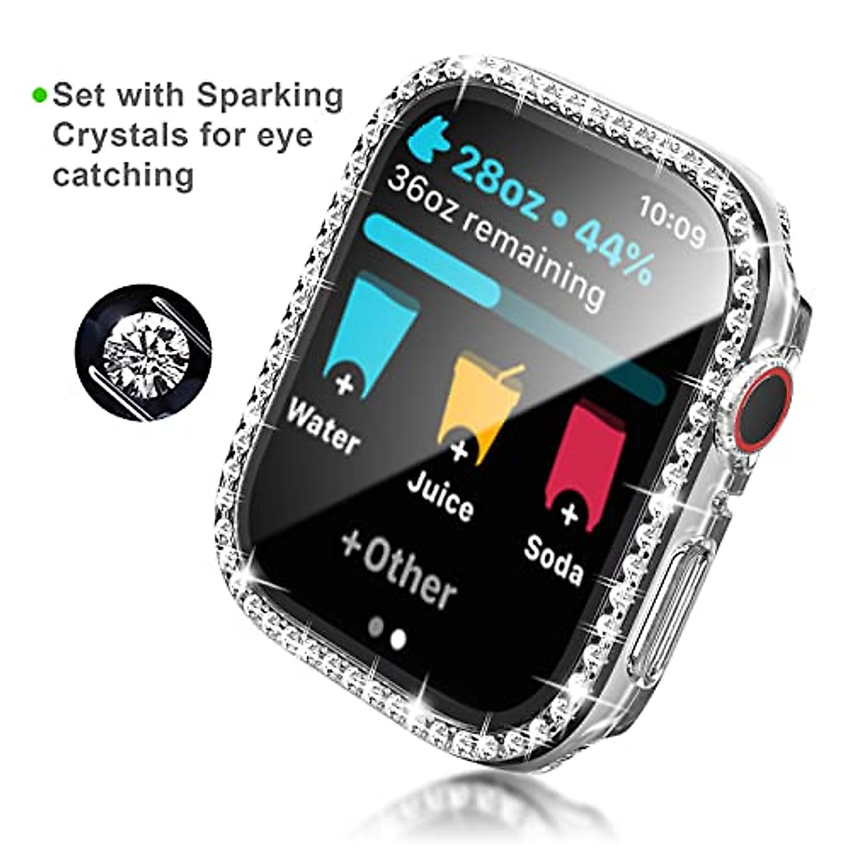 Cuteey 2 Pack Bling Case with Tempered Glass Screen Protector for Apple Watch Series 9 8 & Series 7 41mm, All Round Full Protective Hard PC Cover Bumper for iWatch 8 7 Accessories,Clear+Clear