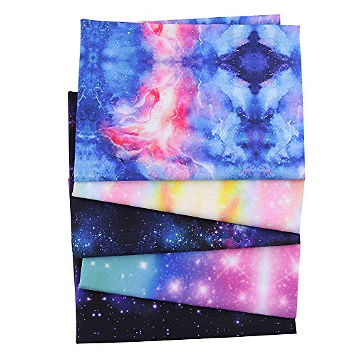 5PCS Galaxy Universe Space Cotton Fabric Bundles 20 x 20 Inch Printed Fat Quarter Fabric Pre-Cut Squares Sheets Fabric for Patchwork Sewing DIY Crafting Quilting Fabric