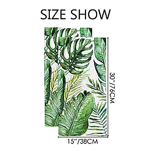TOPCARPENTER Palm Leaf Tropical Hand Towels for Bathroom Palm Leaf Beach Towel Set of 2 Green Tropical Palm & Fern Leaves Bathroom Kitchen Decor Soft Quick Dry Super Absorbent 30 X 15 inch
