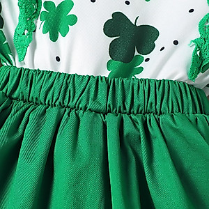 Noubeau Infant Baby Girl St. Patrick's Day Dress Ruffle Long Sleeve Romper Top Lucky Clover Print Skirt Outfits+Headband（Green- Dress,6-9 Months）