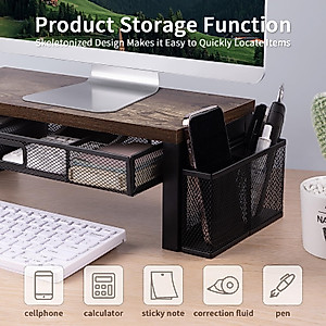 Joyask Computer Monitor Stand Riser for Desk 2 Tier Monitor Shelf for PC Screen Laptop Wooden Desktop Monitor Riser with Drawer Storage Multifunctional Computer Screen Stand Fits Home & Office