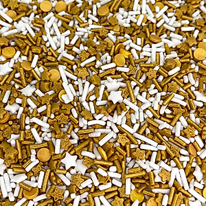 Manvscakes Sprinkles- Edible Cake and Cupcake Sprinkles with Assorted Shapes and Sizes for Parties, Metallic Sprinkle Mix for Cookies, Ice Cream, Cake and Cupcake Decorating, 4 oz, Gold sprinkles