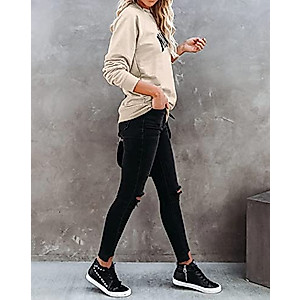 Dressmine Womens Letter Graphic Crewneck Mama Sweatshirt Long Sleeve Loose Shirts Lightweight Cute Pullover Apricot Large