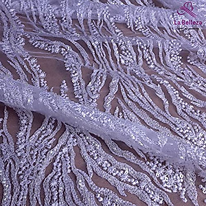 Popular La Belleza Beaded lace Fabric 51" Width Simple Irregular Curve Easy for Cut Wedding Dress lace Fabric 1 Yard/Piece in Pure White Color