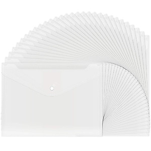 EOOUT 30pcs Plastic Envelopes, Clear Reusable Poly Envelope Waterproof File Folder with Snap Button, US Letter, A4 Size, for School Office Supplies