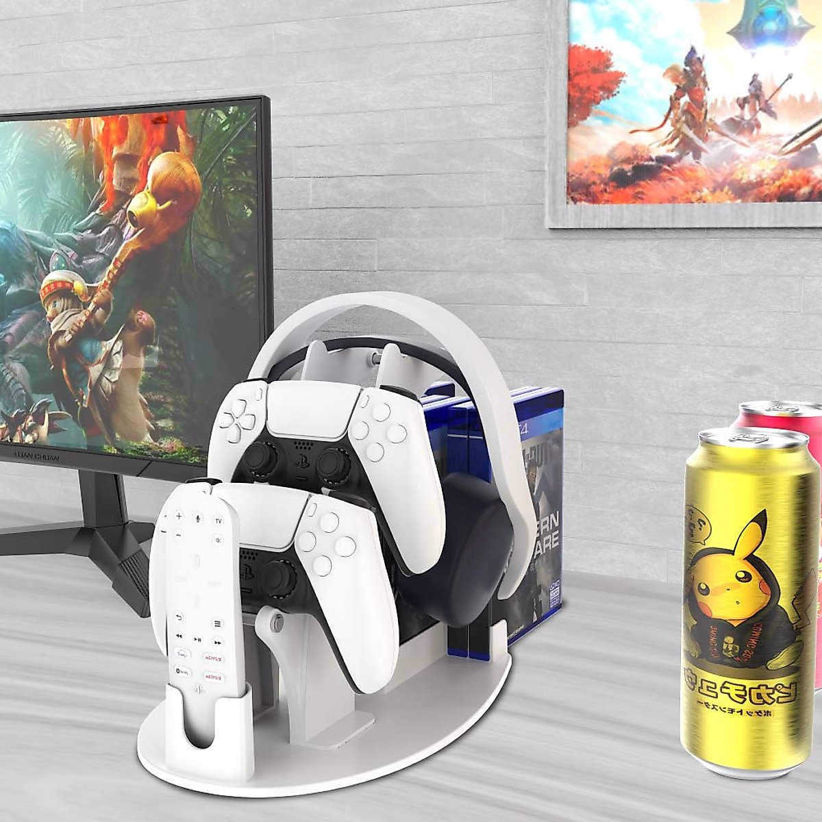 JOYTORN Controller Stand Holder for P5 Dualsense,Game Disc/Controller/Headphone Storage Rack for Xbox Series X|S,P5,Switch-White