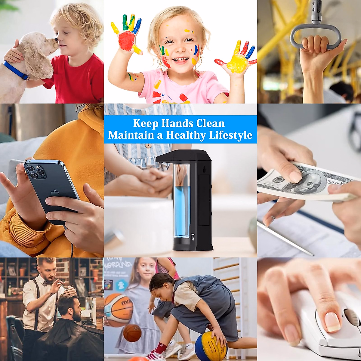 KESTERRA Automatic Soap Dispenser, 17oz/500ml Touchless Battery Operated Liquid Soap Dispenser with 7levels Adjustable Soap Volume, Perfect for Commercial or Household Use, Black