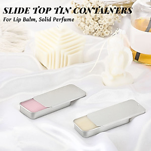 Norme 40 Pcs Small Slide Top Tin Lip Balm with Lids Rectangular Metal Containers for Lip Balm Candies Jewelry Crafts Pills Storage Kit(3.15 x 1.38 x 0.43 Inch,Silver)