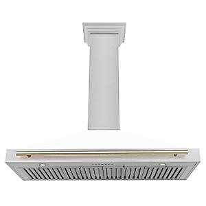 ZLINE 48 in. Autograph Edition Convertible Fingerprint Resistant DuraSnow® Stainless Steel Range Hood with White Matte Shell and Polished Gold Handle (KB4SNZ-WM48-G)