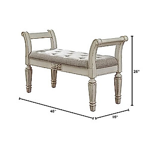 Signature Design by Ashley Realyn French Country Upholstered Tufted Accent Bench, Antique White