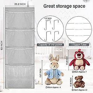 Hanging Stuffed Animal Storage, Over The Door Large Plush Toy Organizer with Metal Hook, Baby Accessories Holder Idea for Nursery, Doll & Teddy Bear Mesh Hammock Bag for Girls Boys Kids Room
