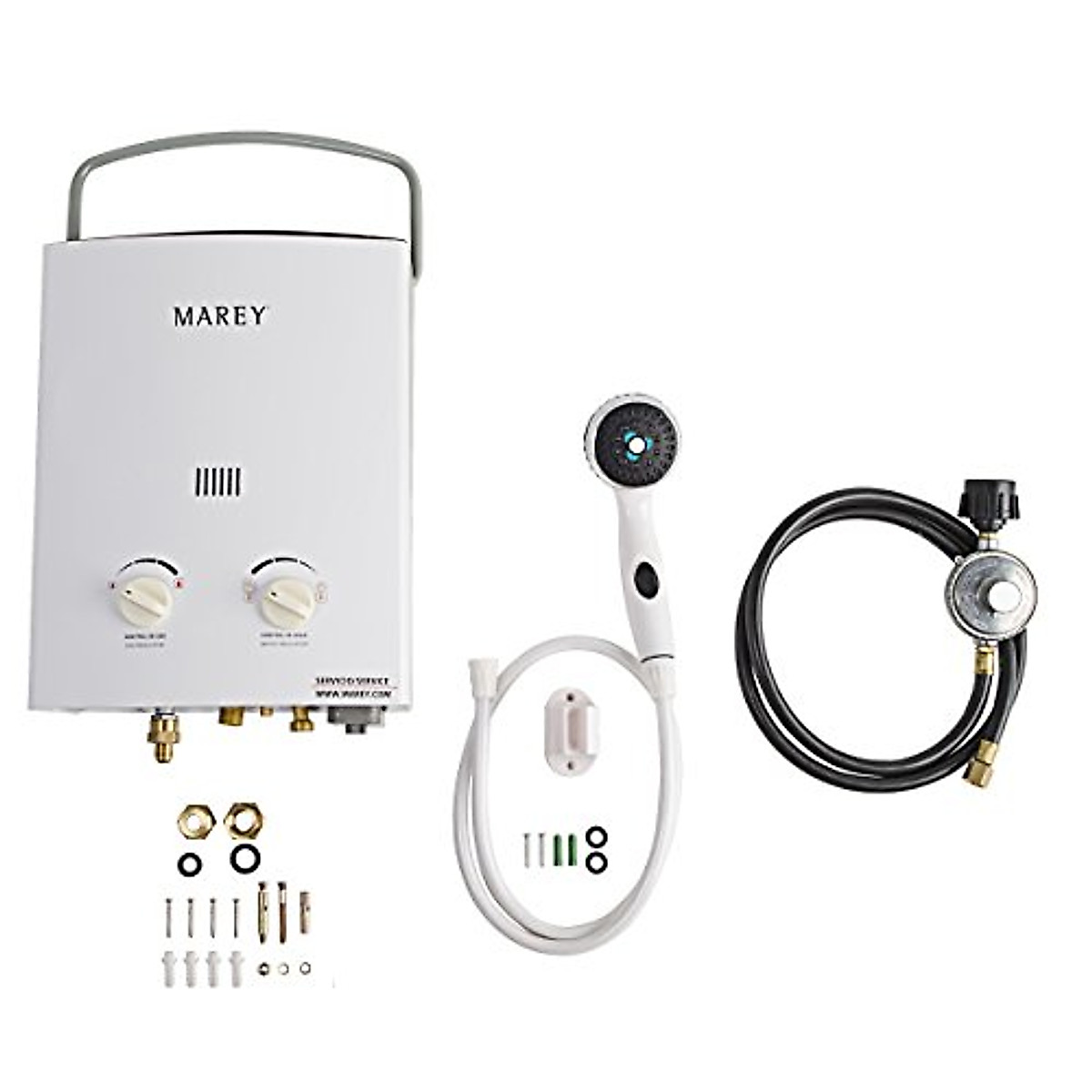 Marey GA5PORT Portable Propane Gas Tankless Water Heater, Small, White
