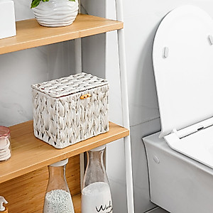 VITVITI Tampon Holder for Bathroom with Lid, Plastic Wicker Feminine Product Organizer Farmhouse Style, White Tampon Basket Storage for Women Girl Stuff Swab Bathroom Decor