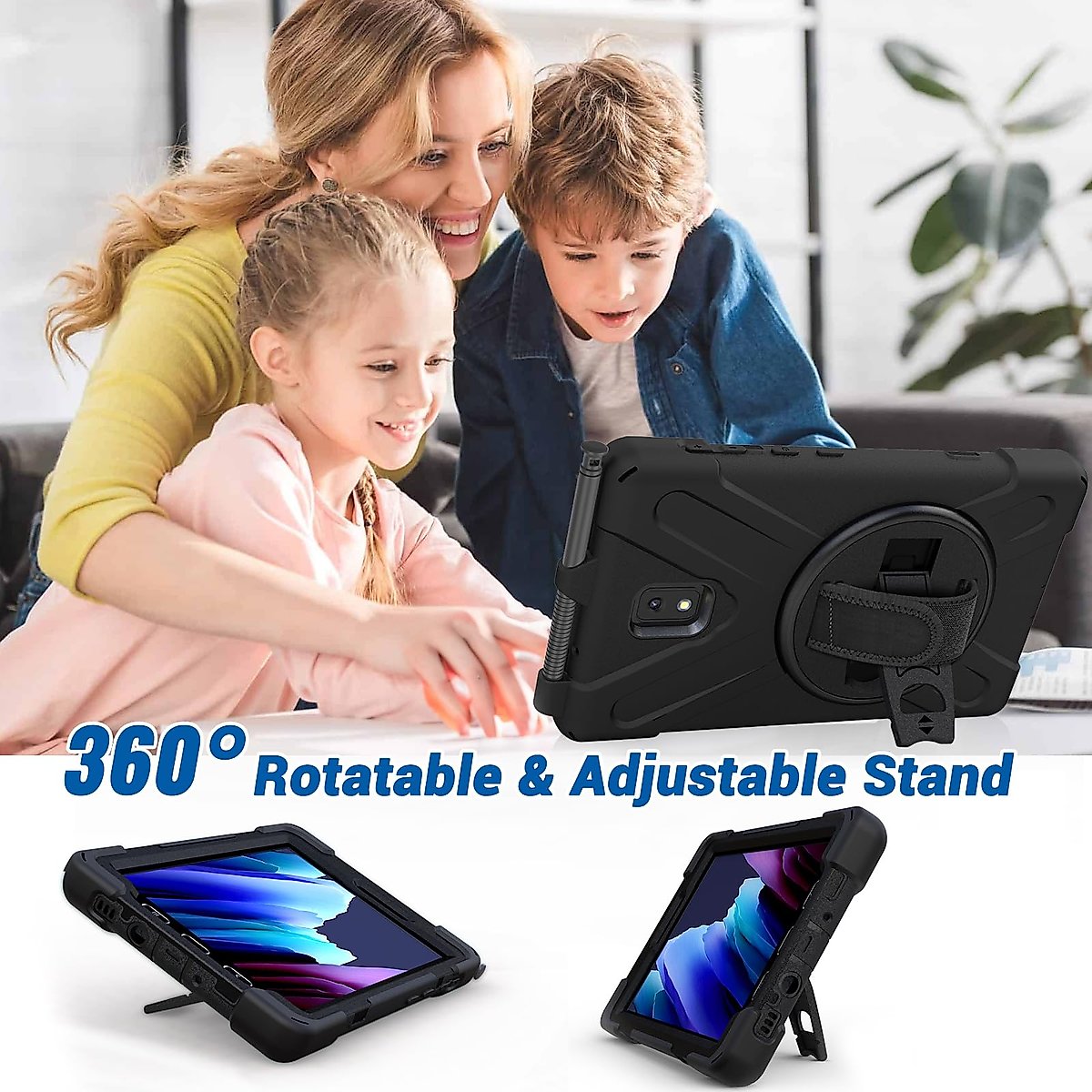 DreamerX for Samsung Galaxy Tab Active 3/Active5 8.0 Case, Hybrid Shockproof Rugged Drop Protective Case with Stand Handle Hand/Shoulder Strap for Galaxy Tab Active5 8" 2024, Active3 8" 2020, Black