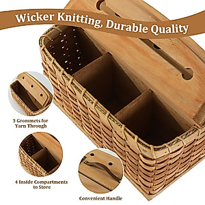 MABOZOO Wicker Crochet Bag Organizer, Durable Crochet Basket Knitting Bag Yarn Storage Organizer Yarn Bag for Knitting Needles, Crochet Hooks, Crochet Accessories