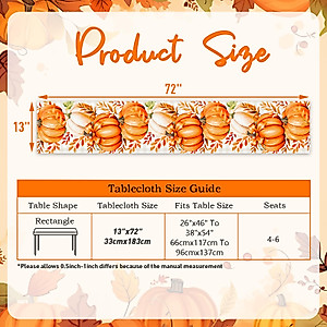 Netnology Pumpkins Leaves Fall Table Runner, White and Gray Buffalo Plaid Thanksgiving Table Runner, Seasonal Farmhouse Indoor Decor Autumn Decorations for Home 13 x 72 Inch