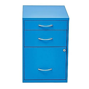OSP Home Furnishings HPB Heavy Duty 3-Drawer Metal File Cabinet for Standard Files and Office Supplies, Blue Finish