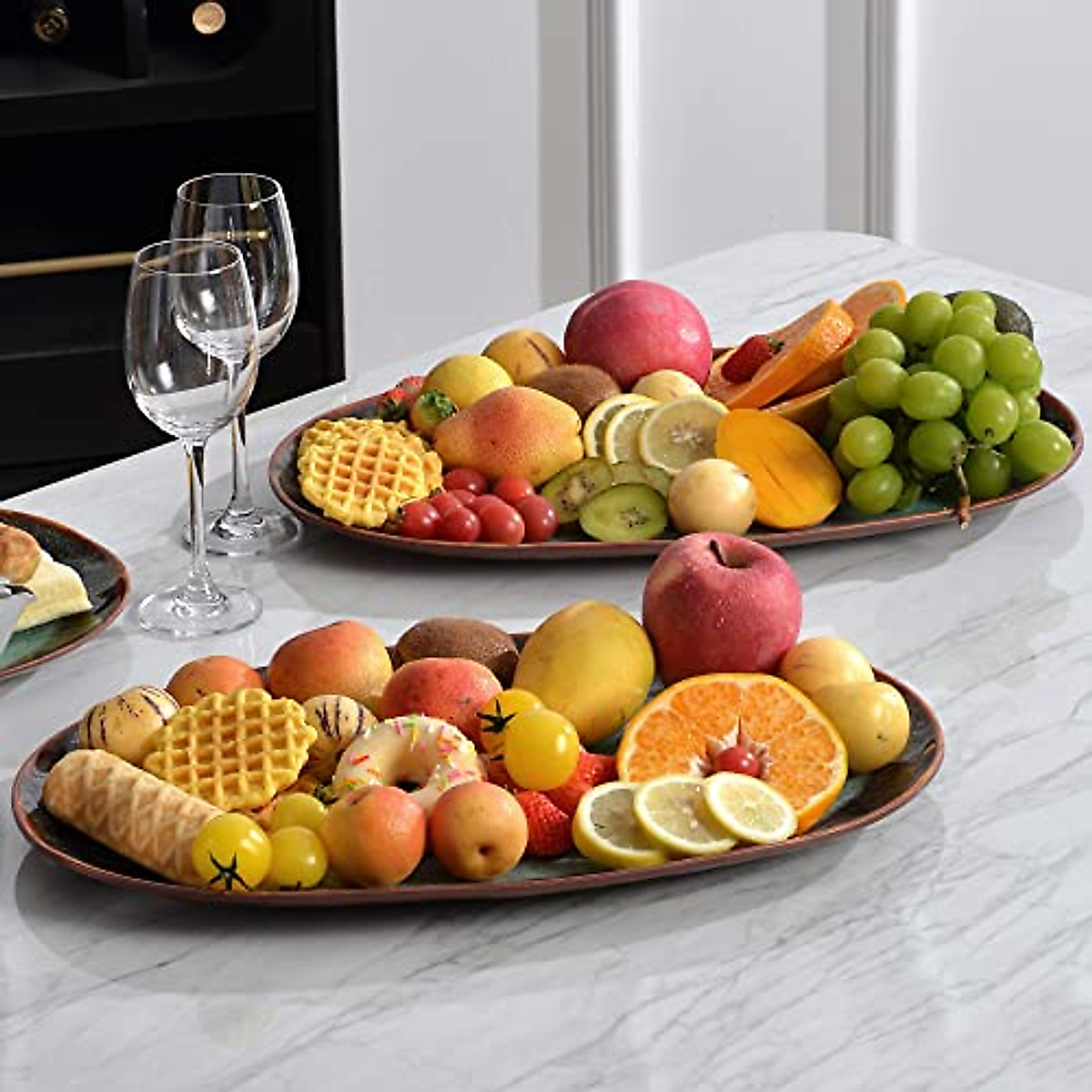 gufaith Melamine Serving Platter 2pcs,Serving Food Platter for Entertaining,Dinnerware Sets,Serving Tray,Melamine Plates,Party, Meat, Dessert, Unbreakable, Dishwasher Safe, BPA Free (Oval Platter)