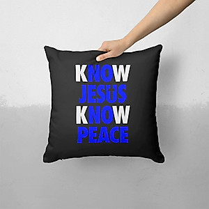 iiRov Know Jesus Know Peace - White and Royal Blue Over Black - Custom Decorative Home Decor Indoor or Outdoor Throw Pillow Cover for Sofa, Bed or Couch Cushion (Pillow CASE Cover ONLY)