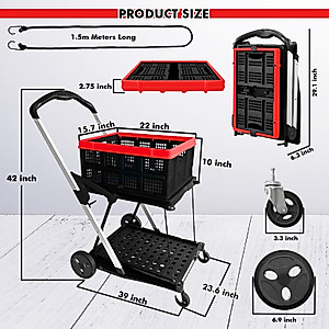 Collapsible Shopping Carts with Crates for Groceries (Black-198lbs)