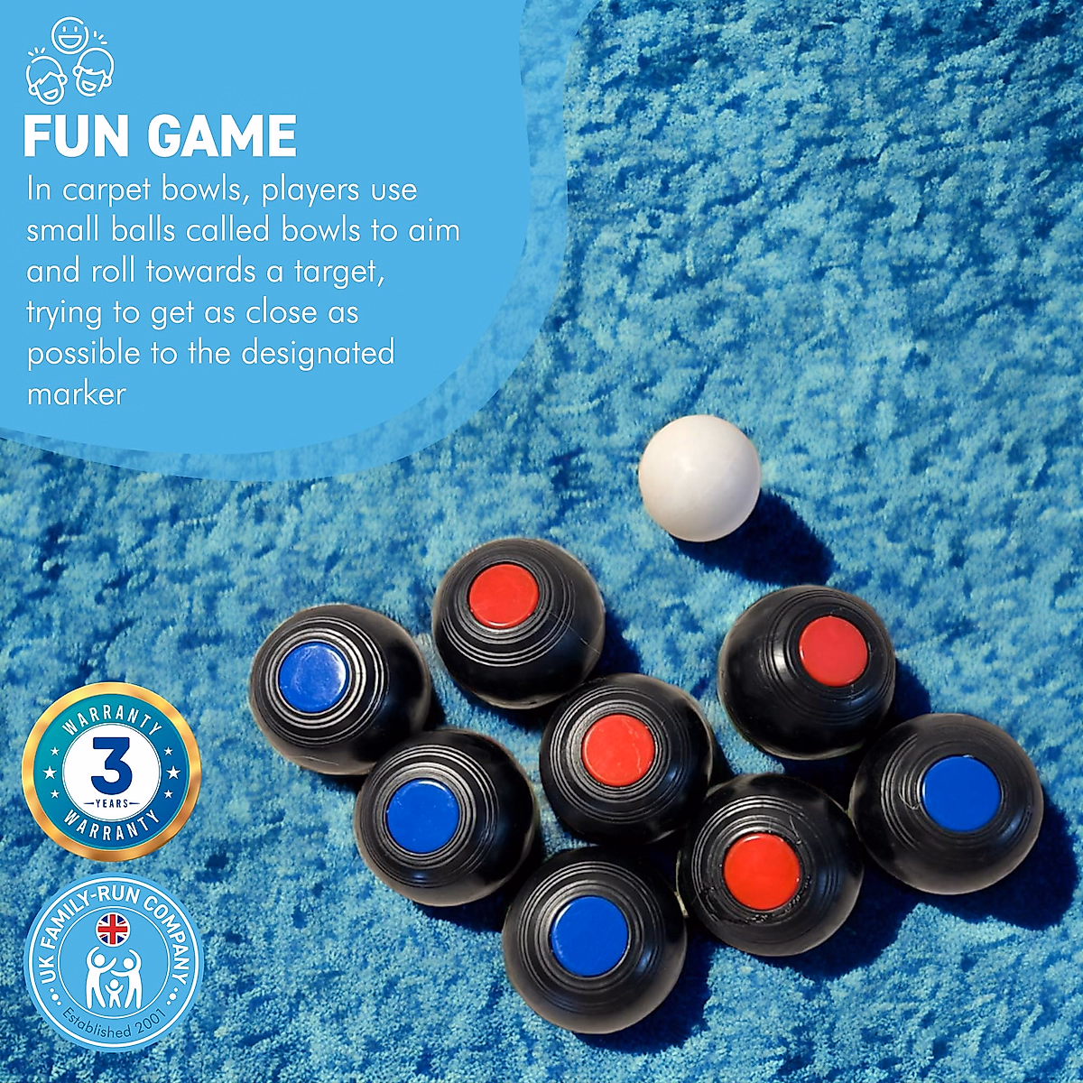 Thorness DRAKES CARPET BOWLS | Indoor bowls set | Bowls game for adults and children | CARPET BOWLS GIFT | French boules set | Each bowl is 2 inches in diameter.